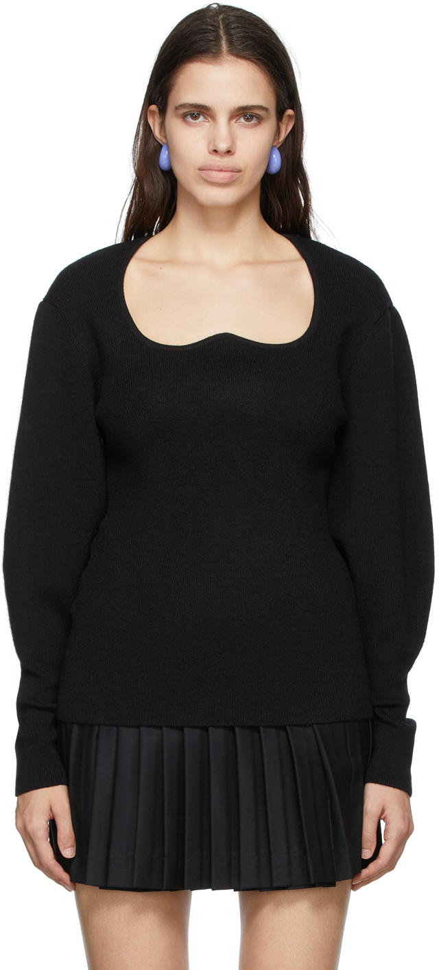 Pushbutton Black Corset Neckline Sweater Pushbutton