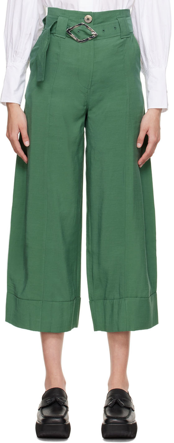 GANNI Green Recycled Polyester Trousers GANNI