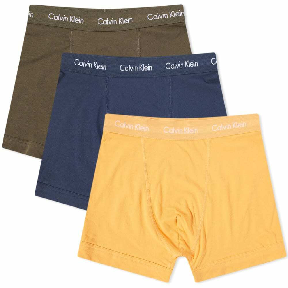 Calvin Klein Men's Cotton Stretch Trunk - 3 Pack in Orange/Blue Shadow ...