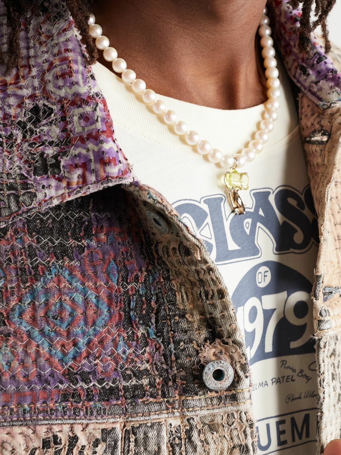 PROLETA-RE-ART - Uroboros Distressed Embroidered Bandana-Print Denim ...