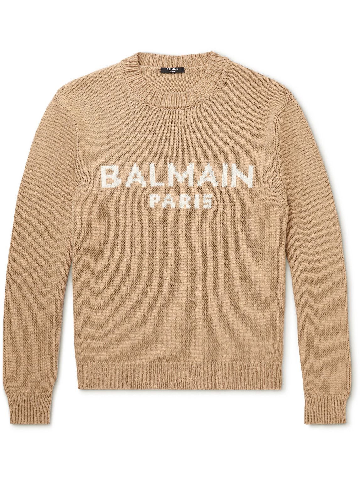 Balmain - Logo-Intarsia Merino Wool Sweater - Brown Balmain