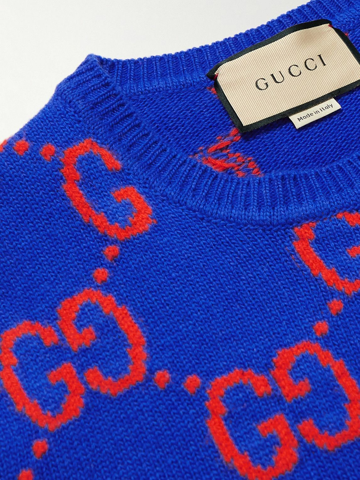 GUCCI - Logo-Jacquard Wool Sweater - Blue Gucci