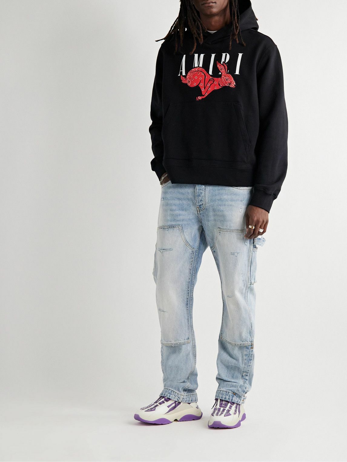 AMIRI - Bone Runner Leather-Trimmed Mesh Sneakers - Purple Amiri