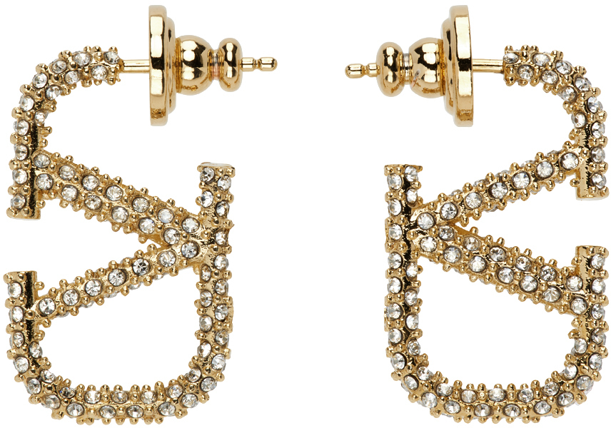 Valentino Garavani Gold Crystal VLogo Earrings Valentino Garavani