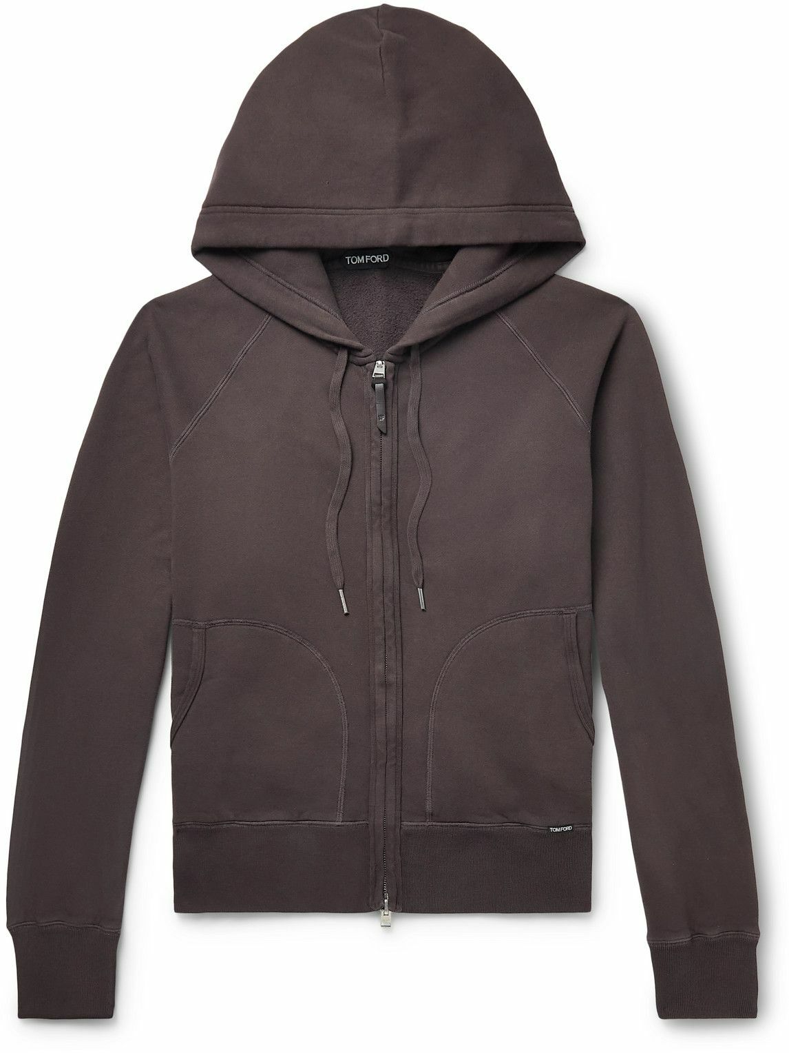TOM FORD - Garment-Dyed Cotton-Jersey Zip-Up Hoodie - Brown TOM FORD