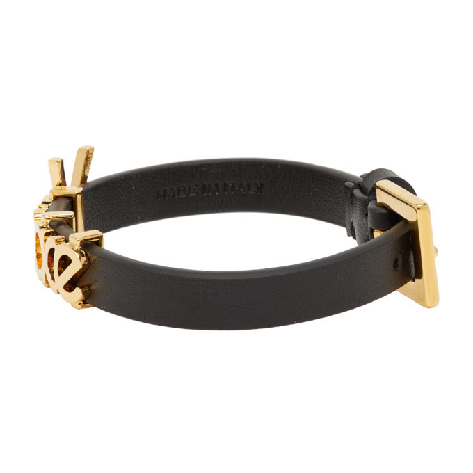 Versace Black and Gold Leather Vintage Logo Bracelet Versace