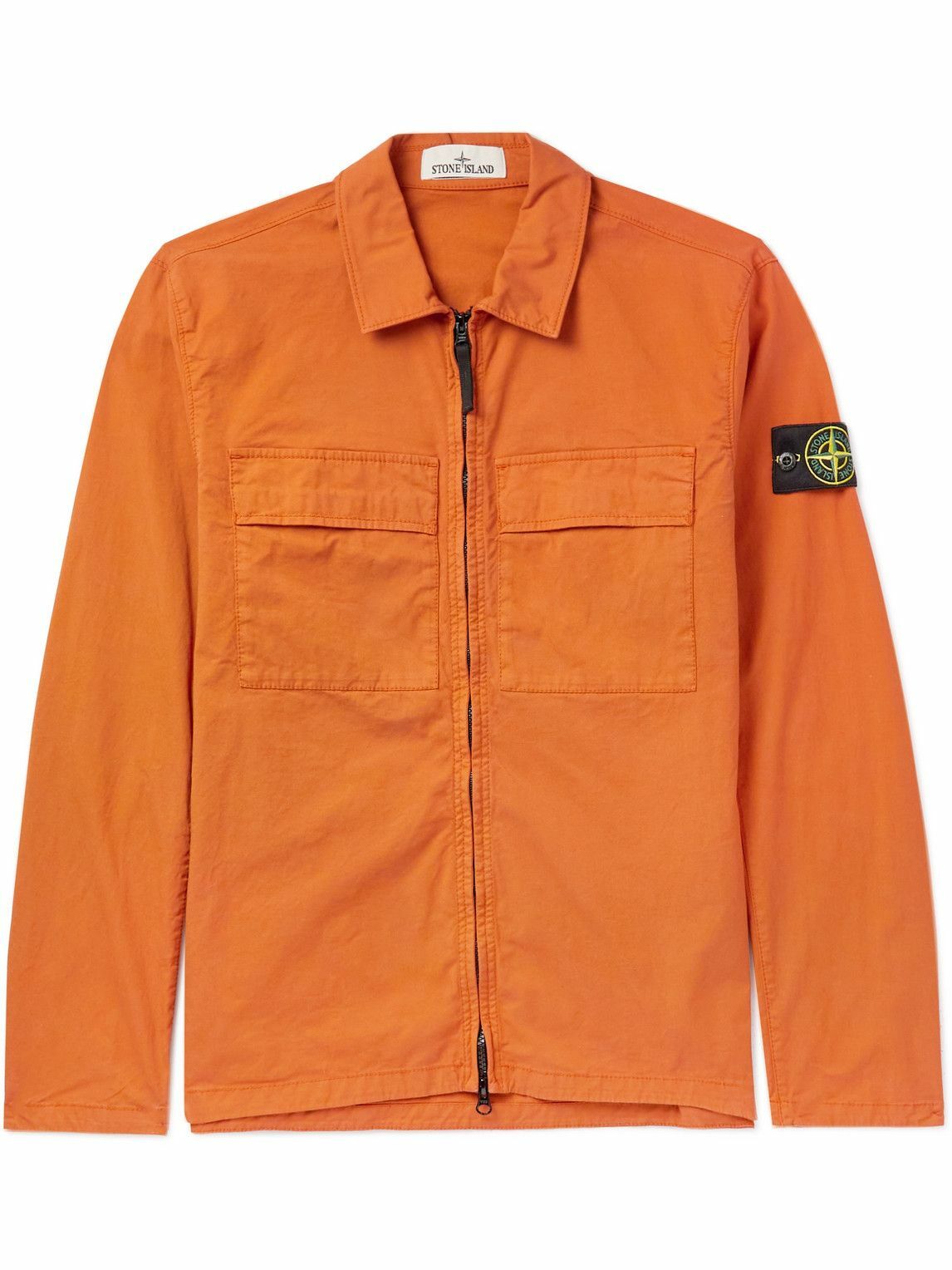 Stone Island - Logo-Appliquéd Cotton-Blend Twill Overshirt - Orange ...