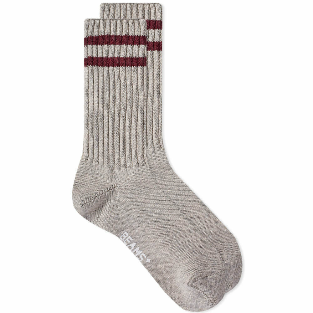 Beams Plus Schoolboy Sock in Grey/Burgundy Beams Plus
