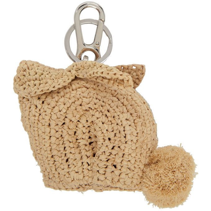 Loewe Beige Raffia Bunny Charm Keychain Loewe