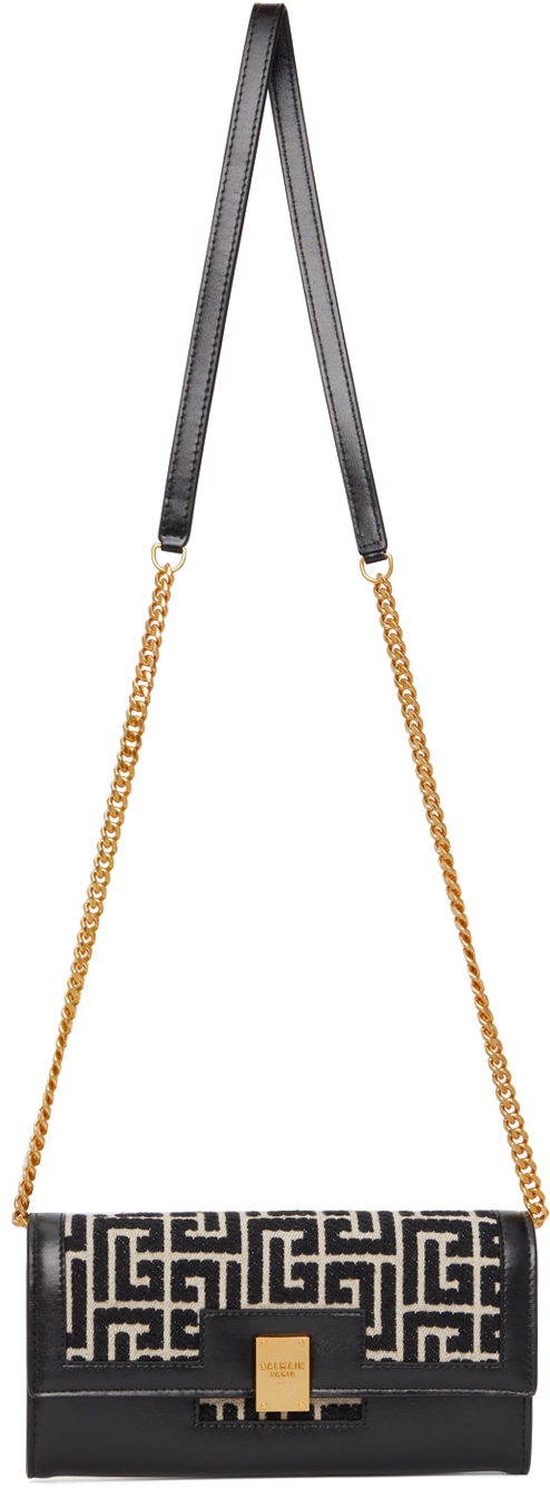 Balmain Black & White Jacquard 1945 Chain Wallet Shoulder Bag Balmain