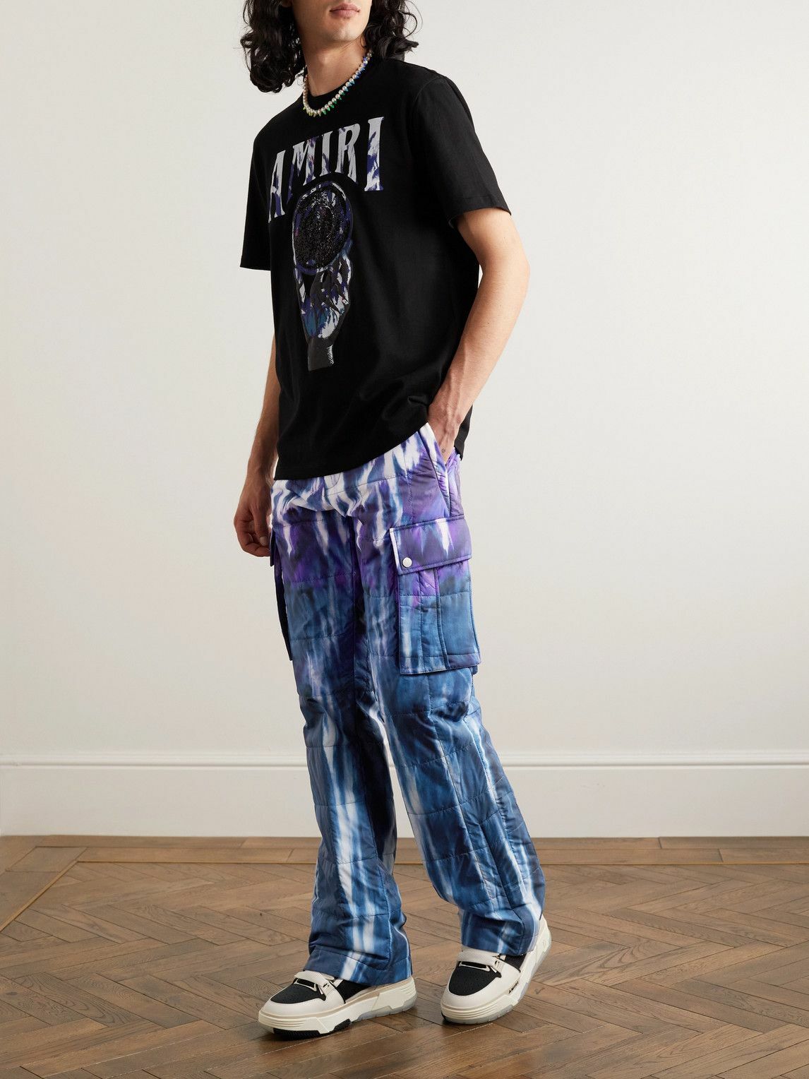 AMIRI - Flared Tie-Dyed Quilted Shell Cargo Trousers - Purple Amiri