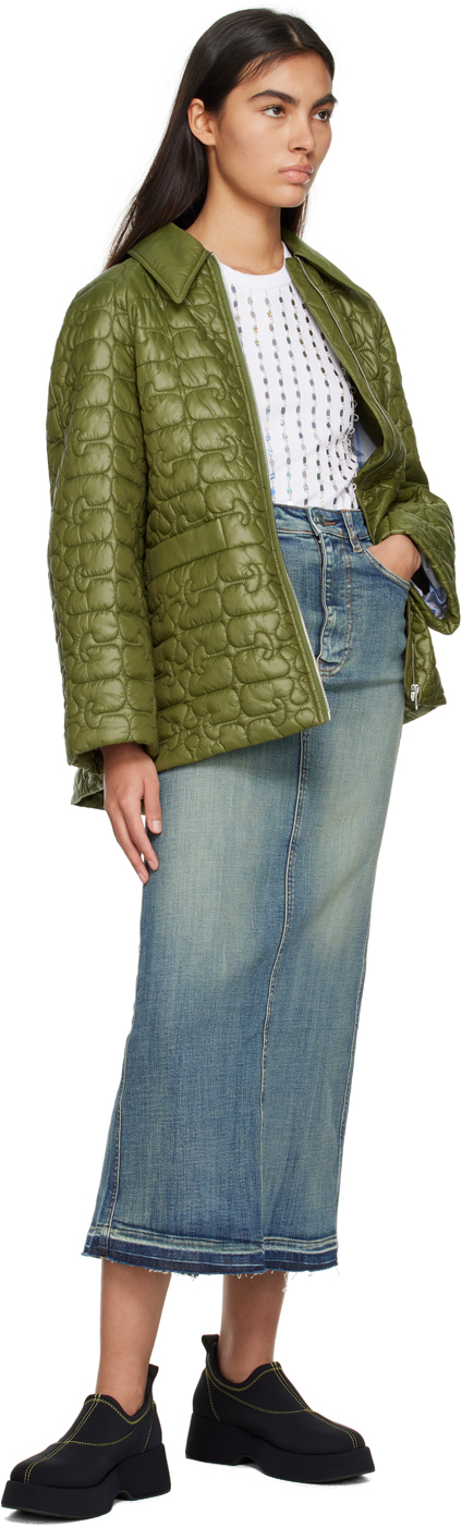GANNI Khaki Shiny Quilt Jacket GANNI