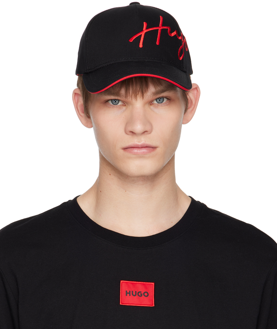 Hugo Black Handwritten Embroidery Cap Hugo Boss