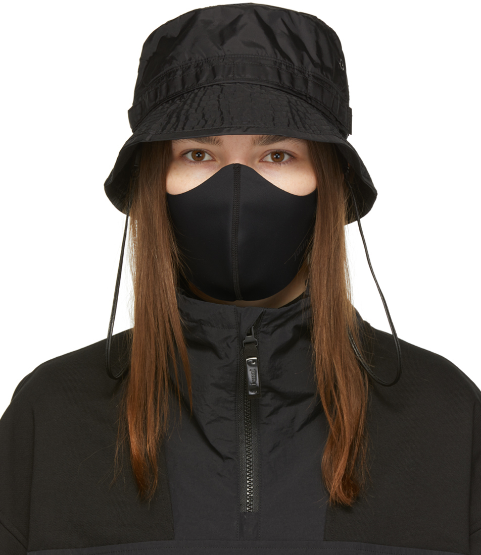 Juun.J Black Nylon Face Mask Bucket Hat Juun.J