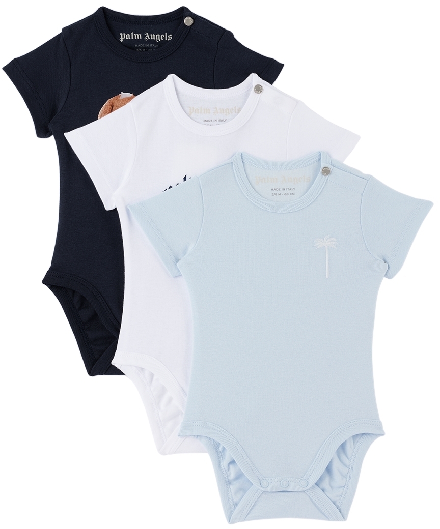 Palm Angels Three-Pack Baby Blue & White Bodysuits Palm Angels
