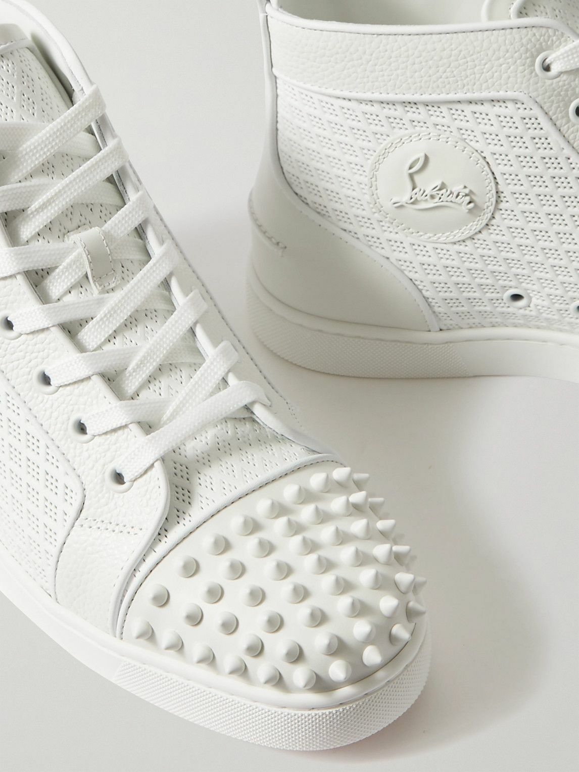 Christian Louboutin - Lou Spikes Orlato Studded Leather and Mesh High ...