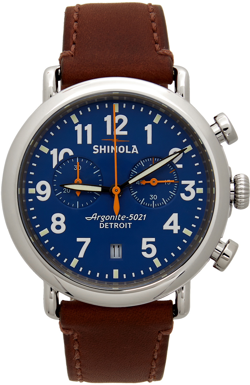 Shinola Blue & Brown 'The Runwell Automatic' 45mm Watch Shinola