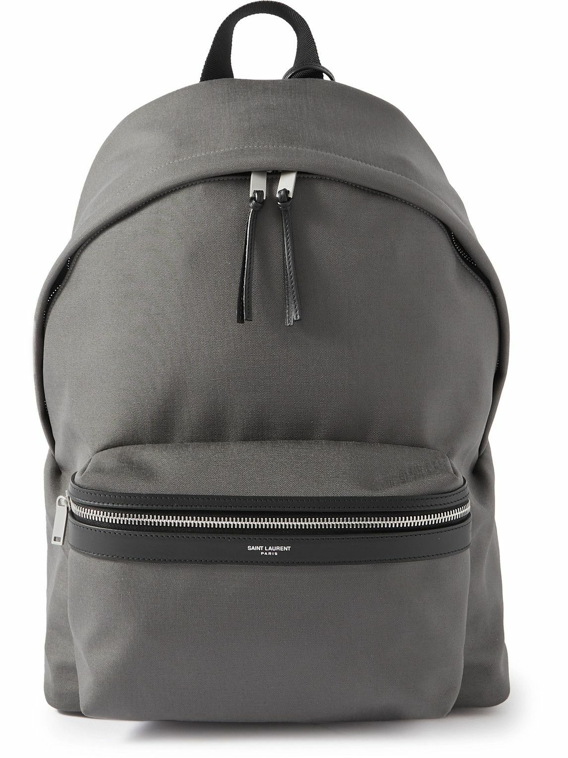 SAINT LAURENT - Leather-Trimmed Canvas Backpack - Gray Saint Laurent