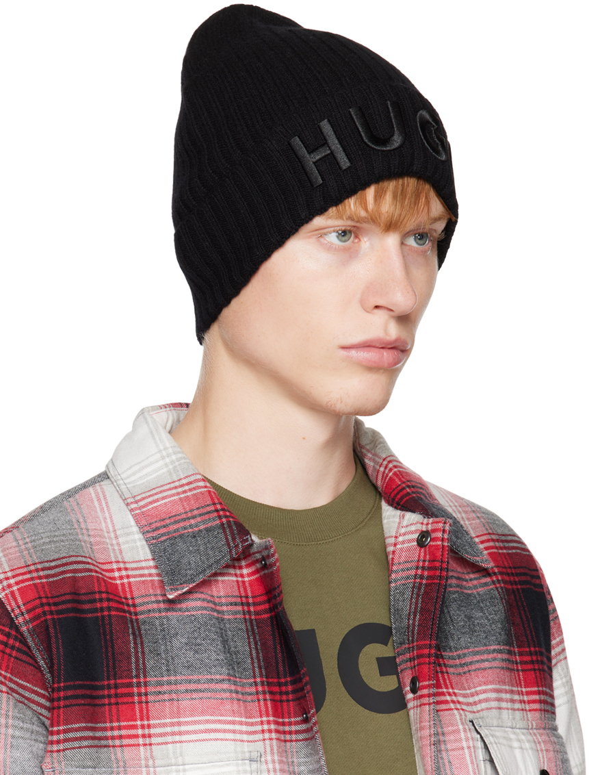 Hugo Black Embroidered Logo Beanie Hugo Boss