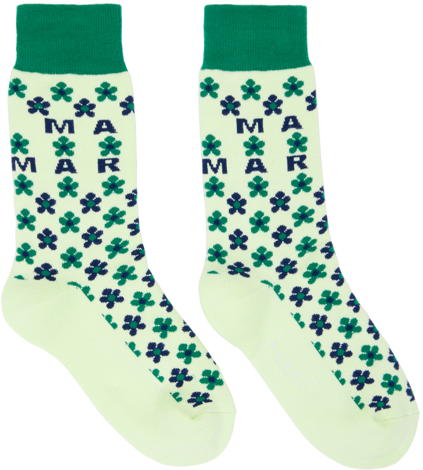 Marni Green Micro Flower Socks Marni