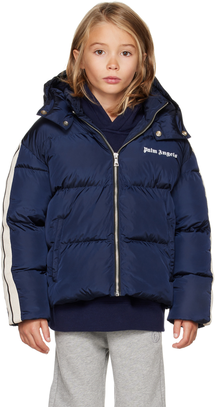 Palm Angels Kids Navy Track Puffer Jacket Palm Angels