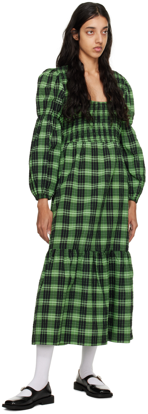 GANNI Green Check Midi Dress GANNI