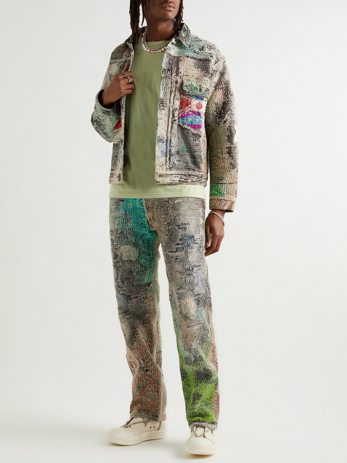 PROLETA-RE-ART - Uroboros Distressed Embroidered Appliquéd Denim Jacket ...
