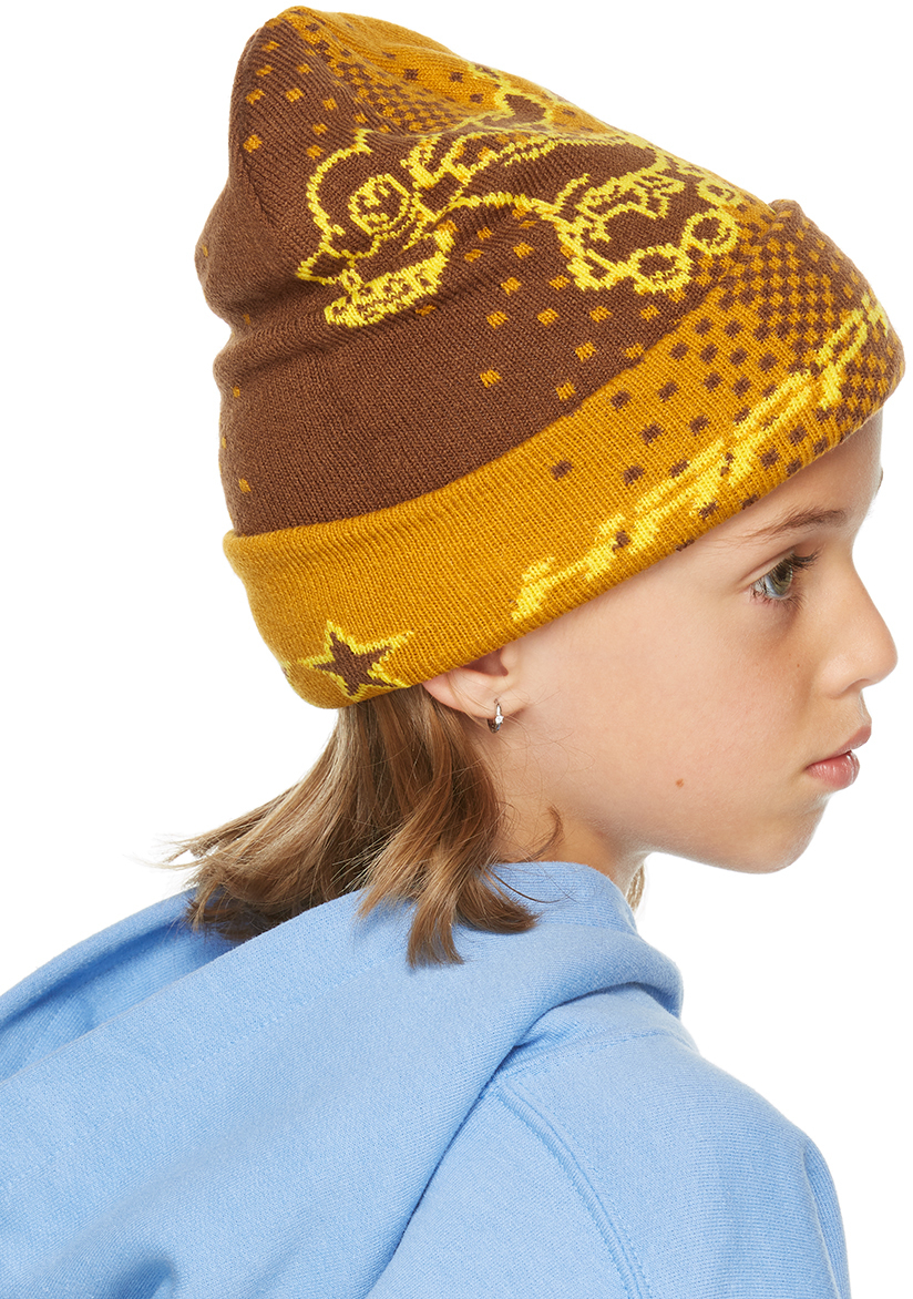 Happy99 SSENSE Exclusive Kids Brown Pixel-Star Beanie