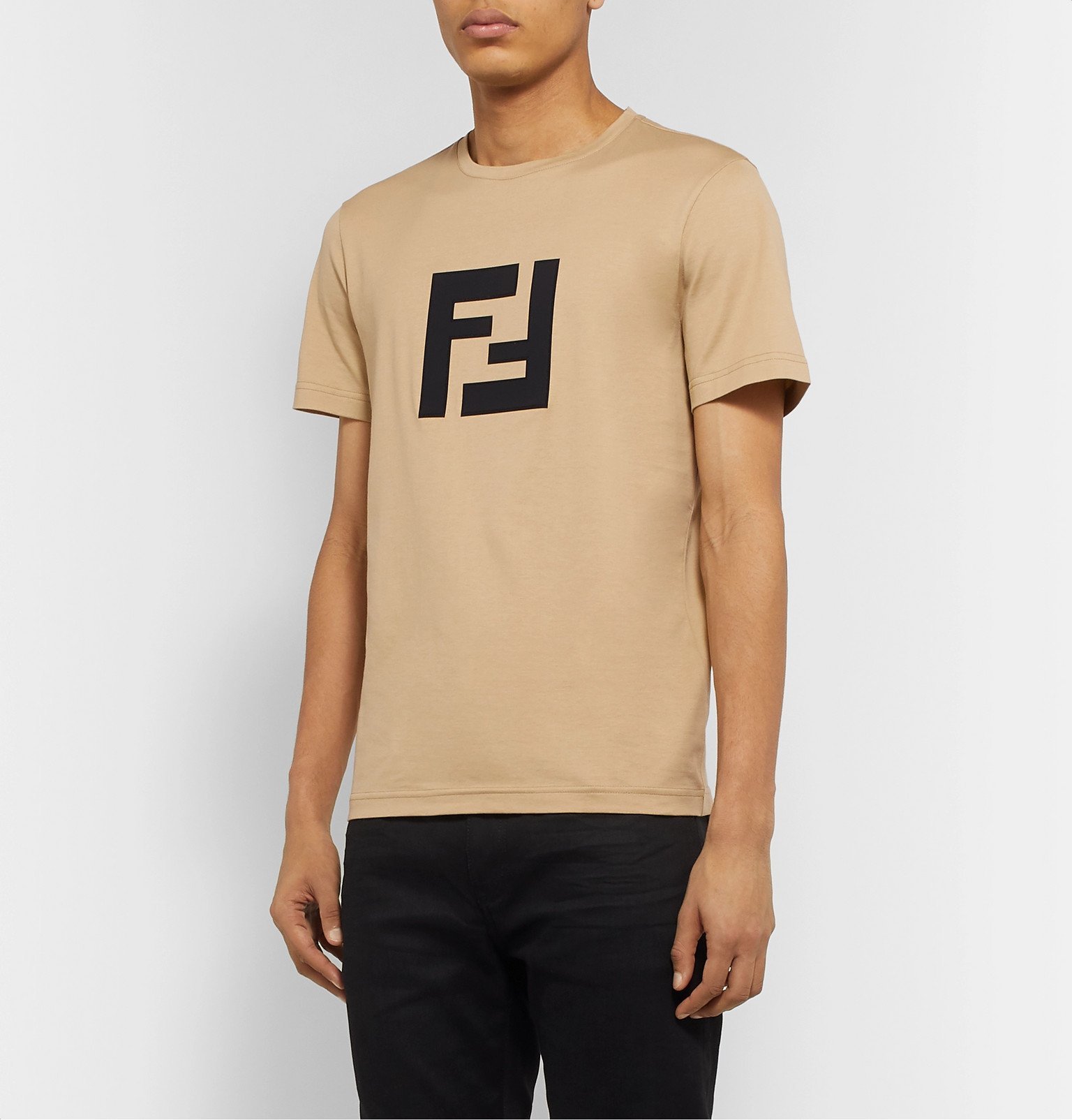 Fendi - Slim-Fit Logo-Appliquéd Cotton-Jersey T-Shirt - Neutrals Fendi