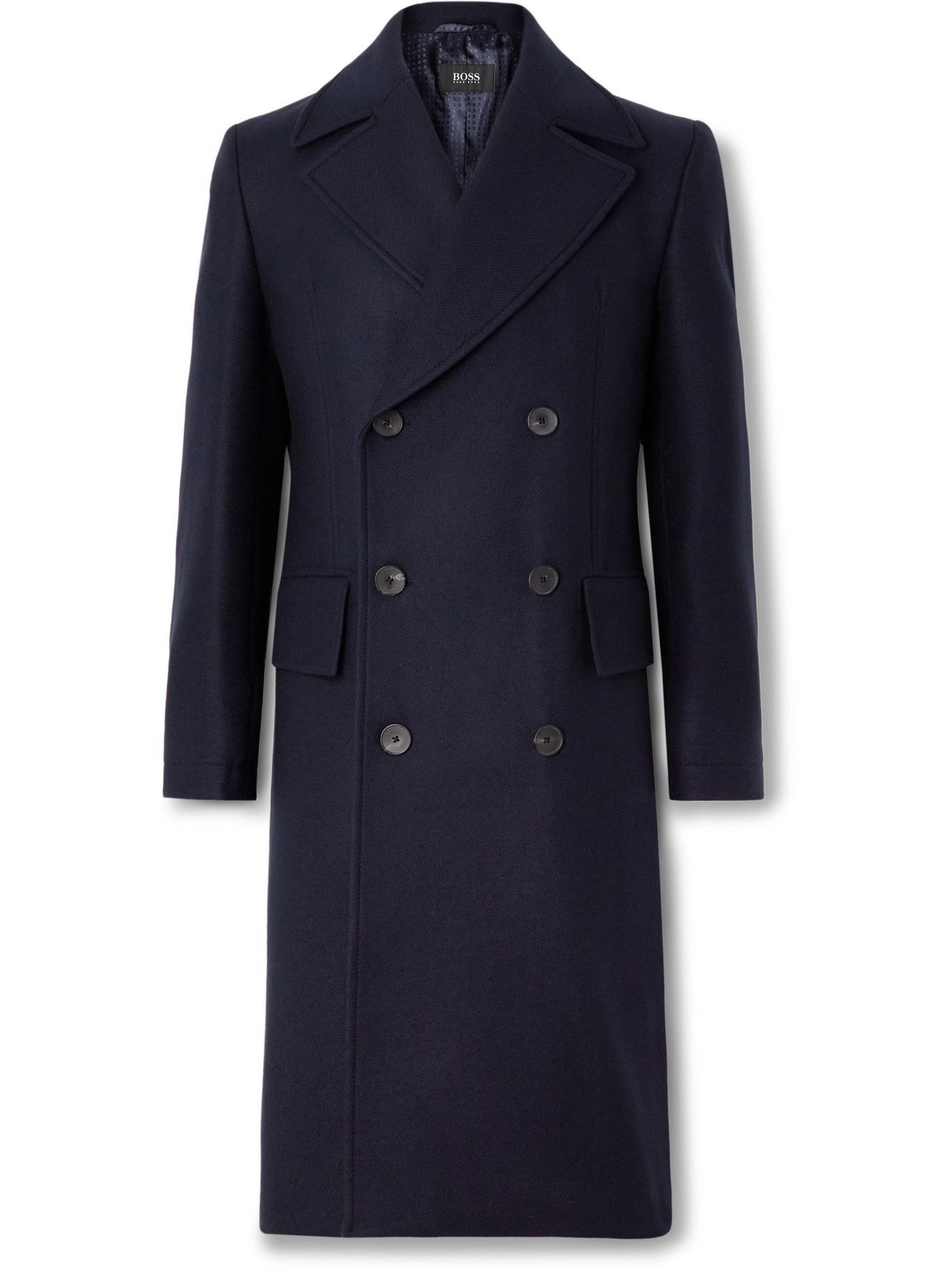 Hugo Boss - Double-Breasted Wool-Blend Twill Coat - Blue Hugo Boss