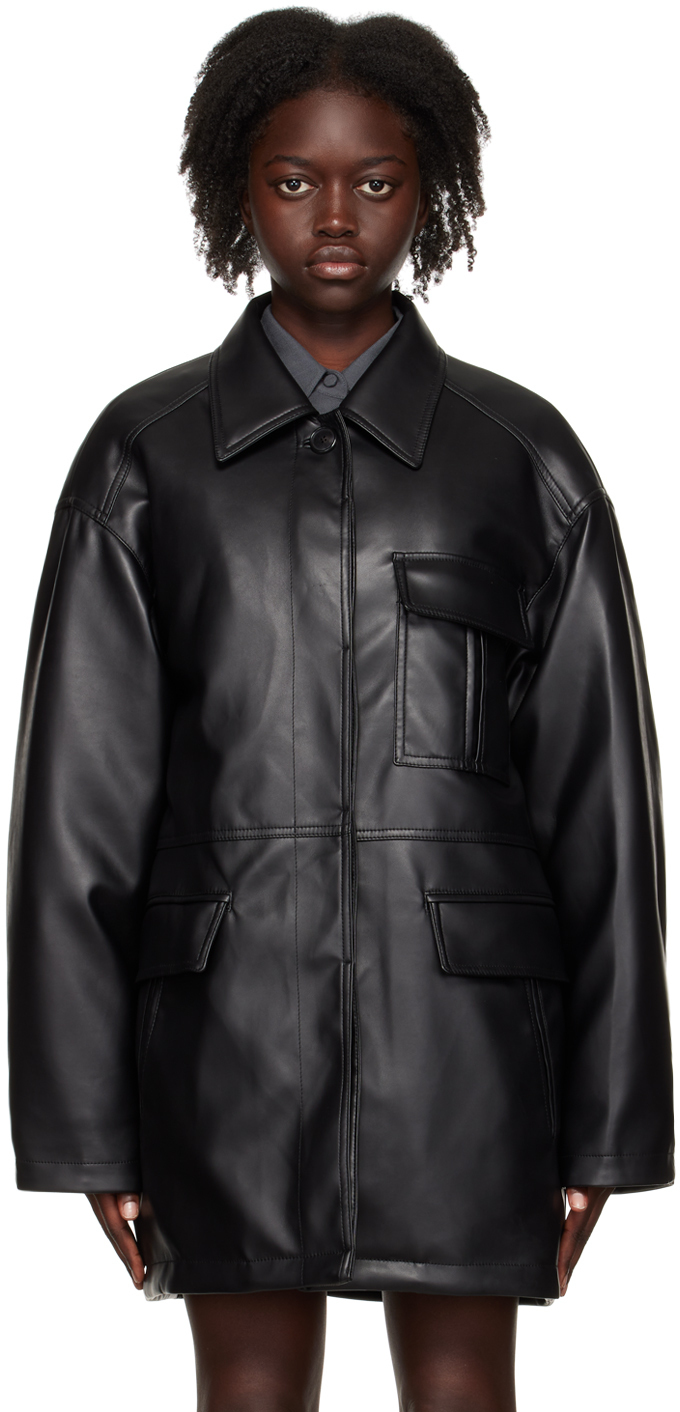 System Black Faux-Leather Jacket System