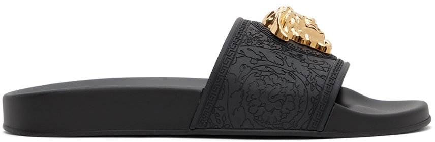 Versace Black & Gold Palazzo Pool Slides Versace