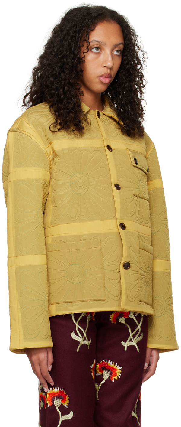 Bode Yellow Botanic Shadow Quilt Jacket Bode
