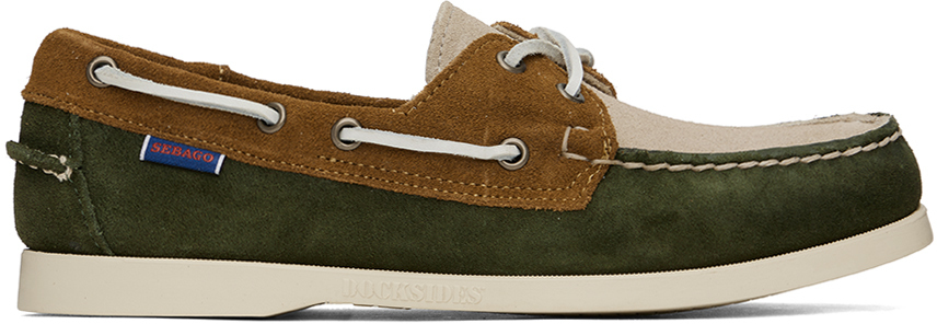 Sebago Green & Beige Portland Jib Boat Shoes Sebago