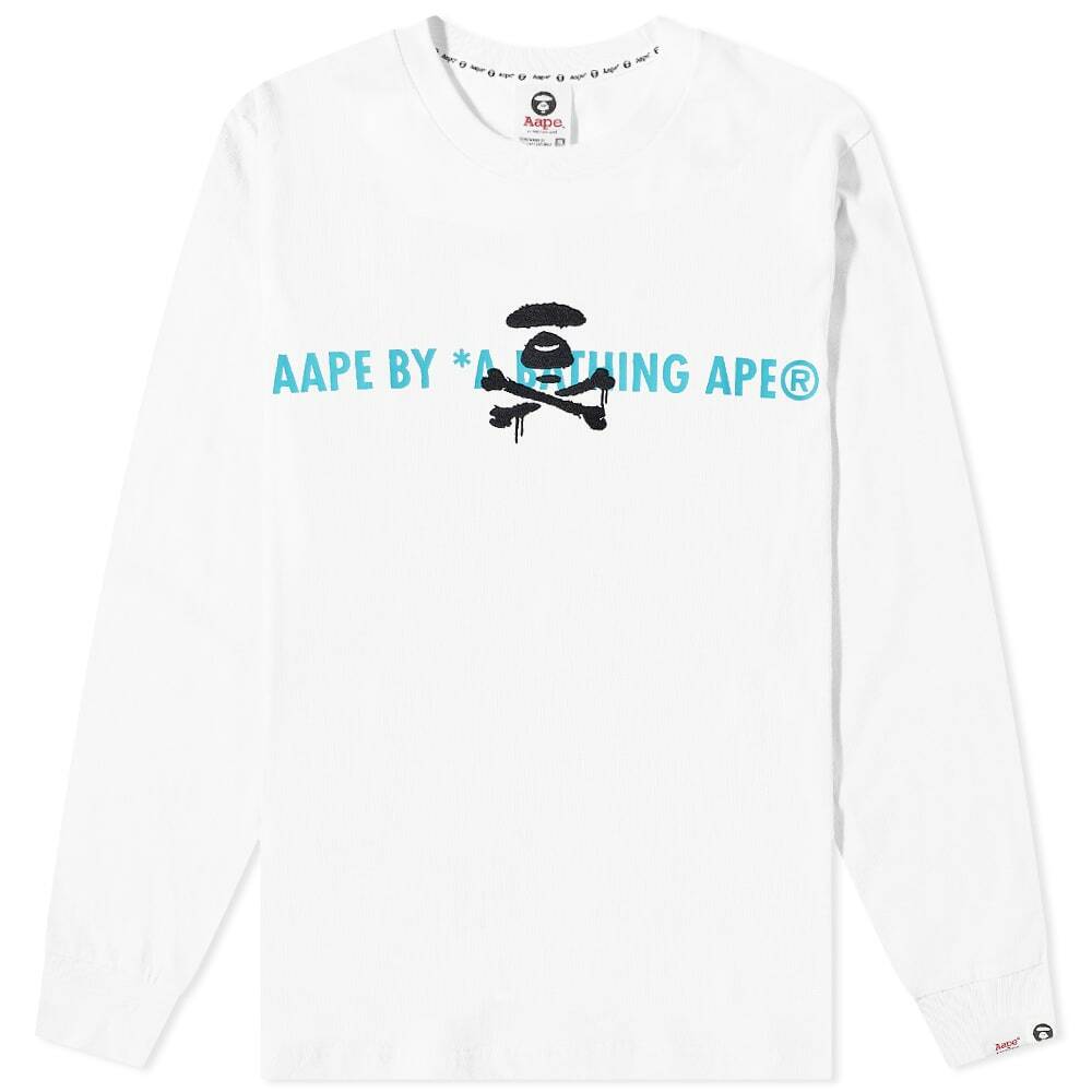 AAPE Men's Long Sleeve Tag T-Shirt in White AAPE by A Bathing Ape
