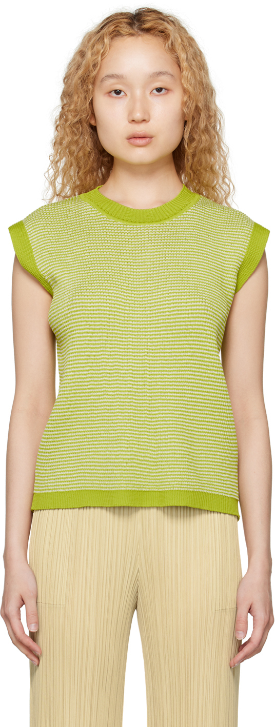 Pleats Please Issey Miyake Green Across Sweater Pleats Please Issey Miyake