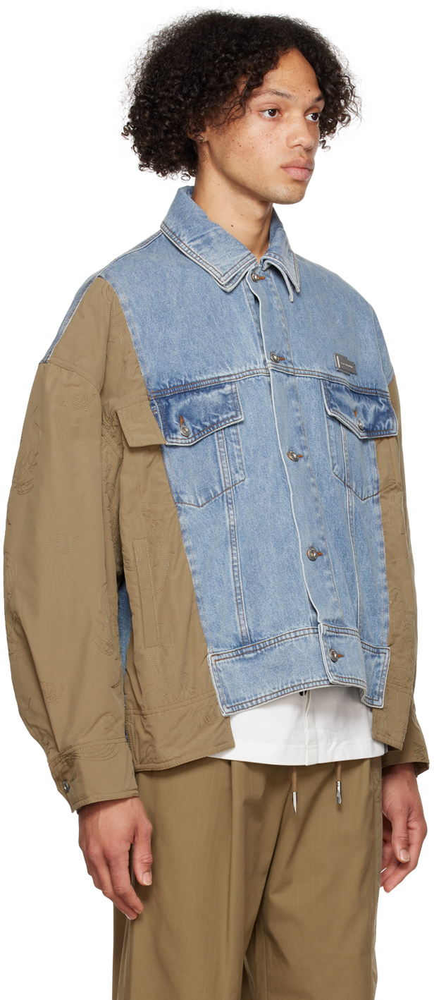 Feng Chen Wang Blue & Brown Deconstructed Denim Jacket Feng Chen Wang