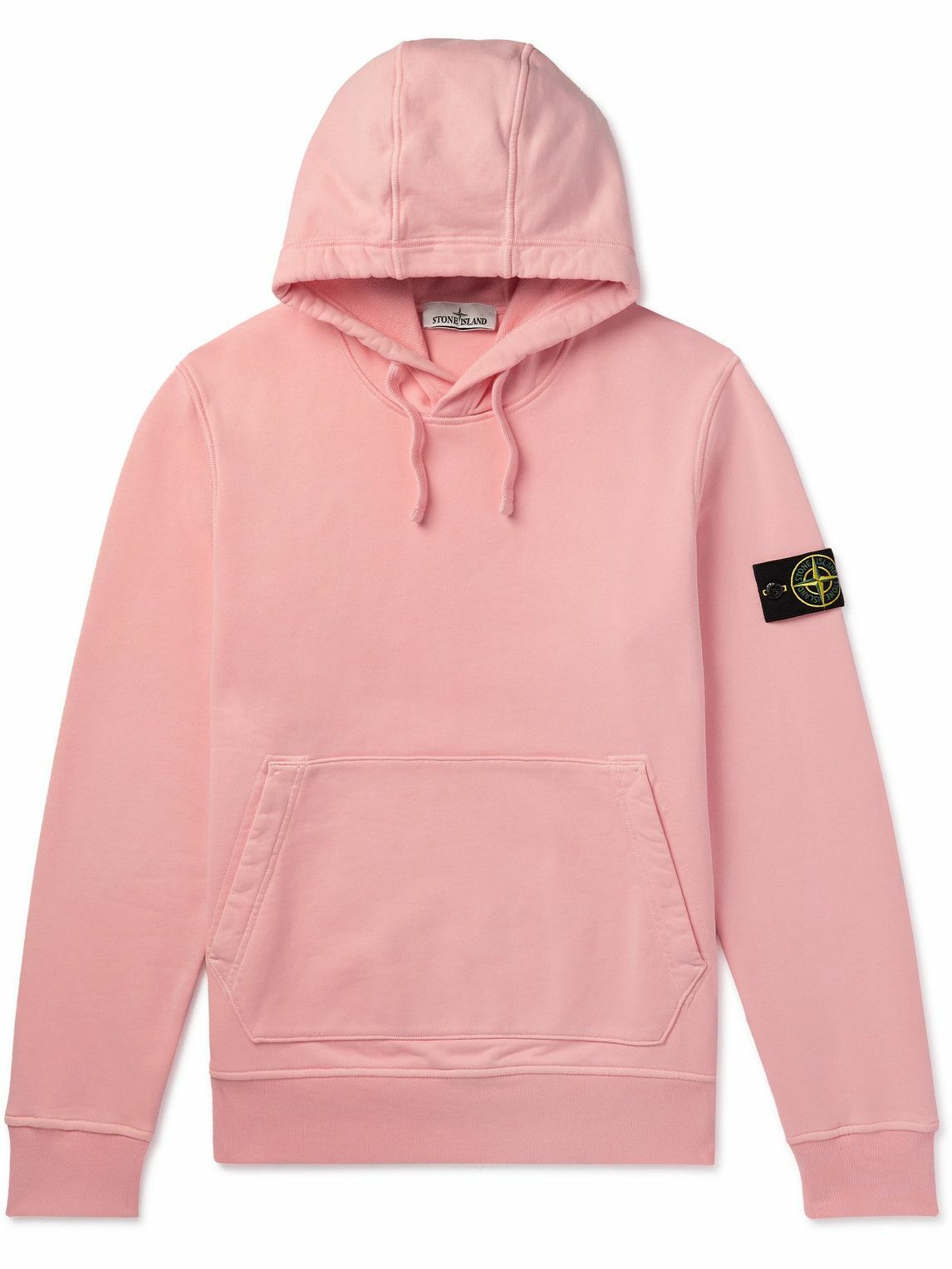 Stone Island - Garment-Dyed Logo-Appliquéd Cotton-Jersey Hoodie - Pink ...