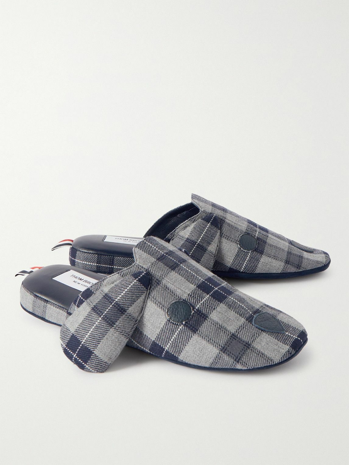 Thom Browne - Hector Leather-Trimmed Checked Wool-Flannel Slippers ...