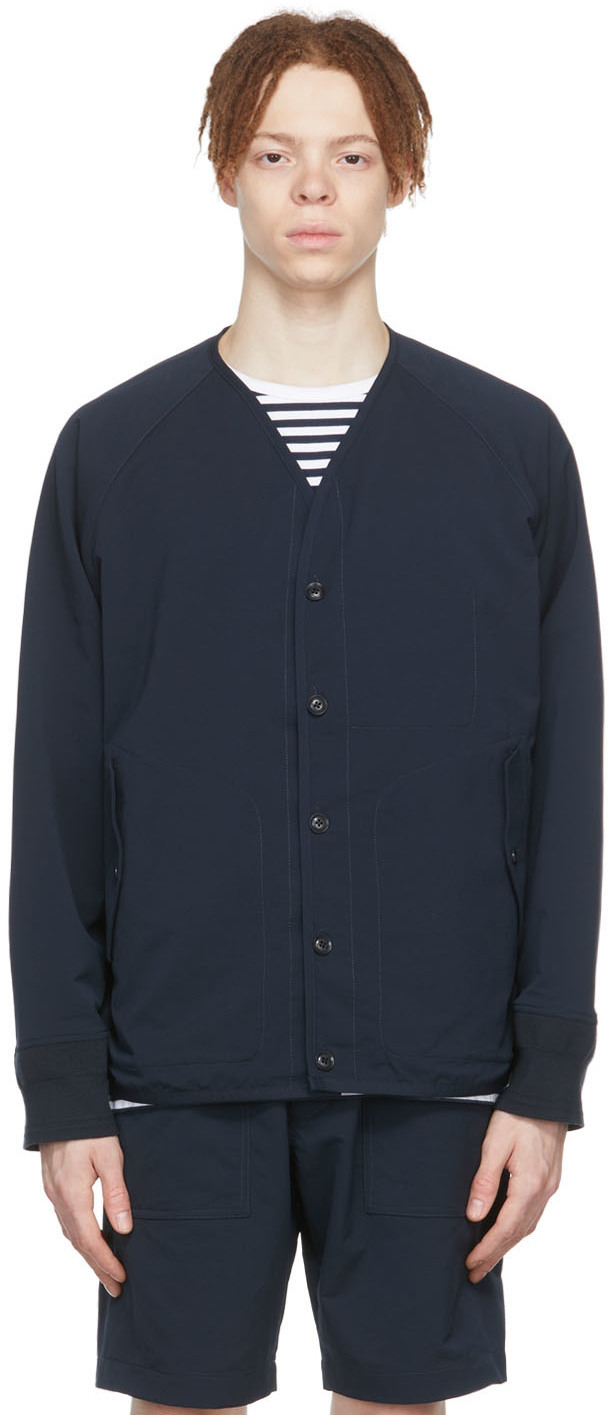 Nanamica Navy Polyester Cardigan Nanamica