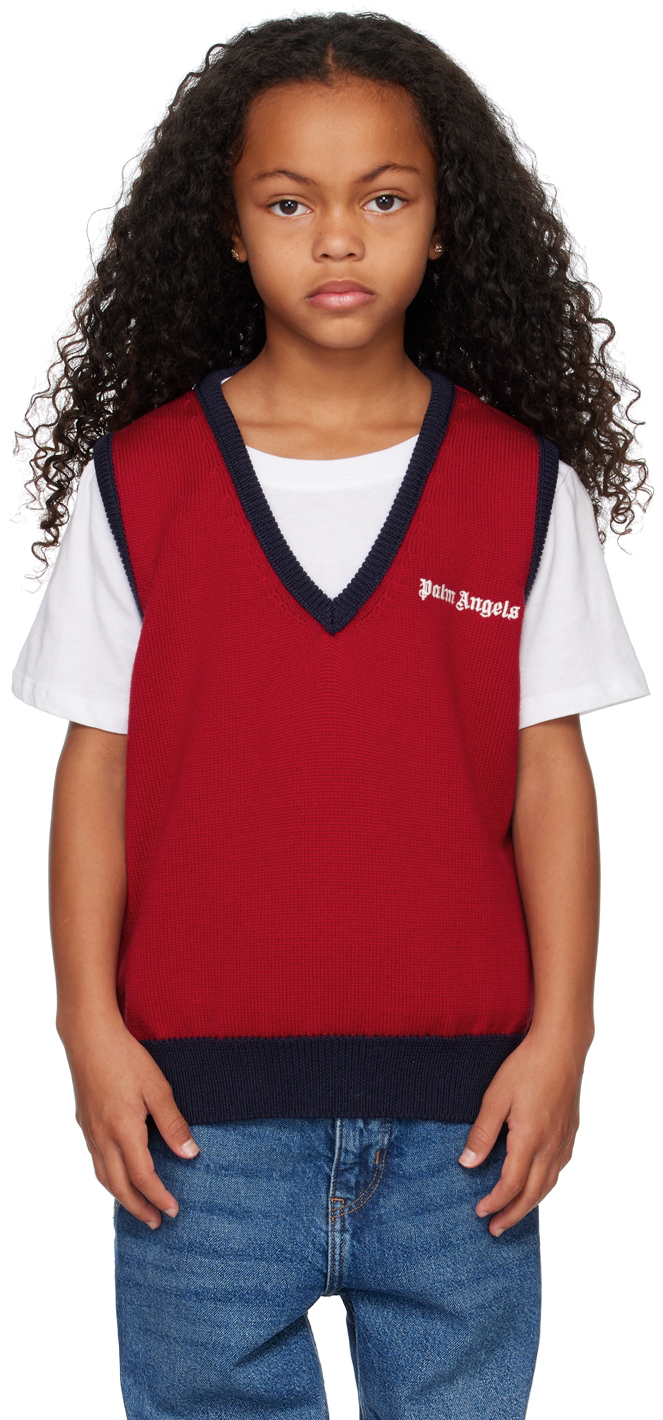 Palm Angels Kids Red Curved Logo Vest Palm Angels