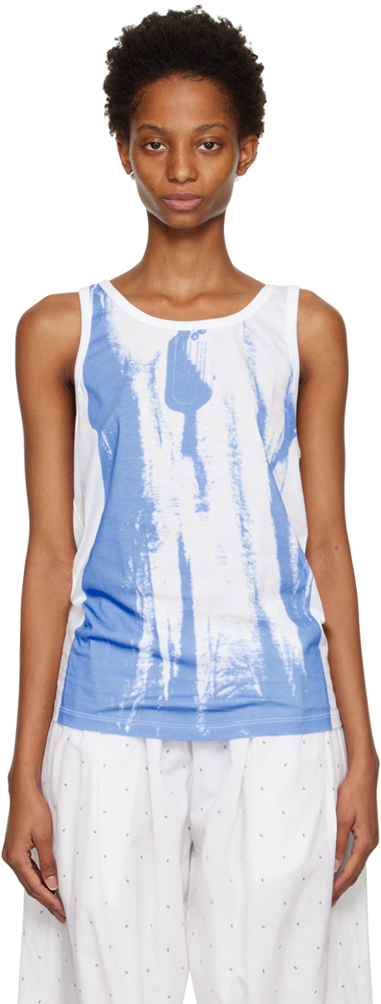 MM6 Maison Margiela White & Blue Trompe L'oeil Tank Top MM6 Maison Margiela