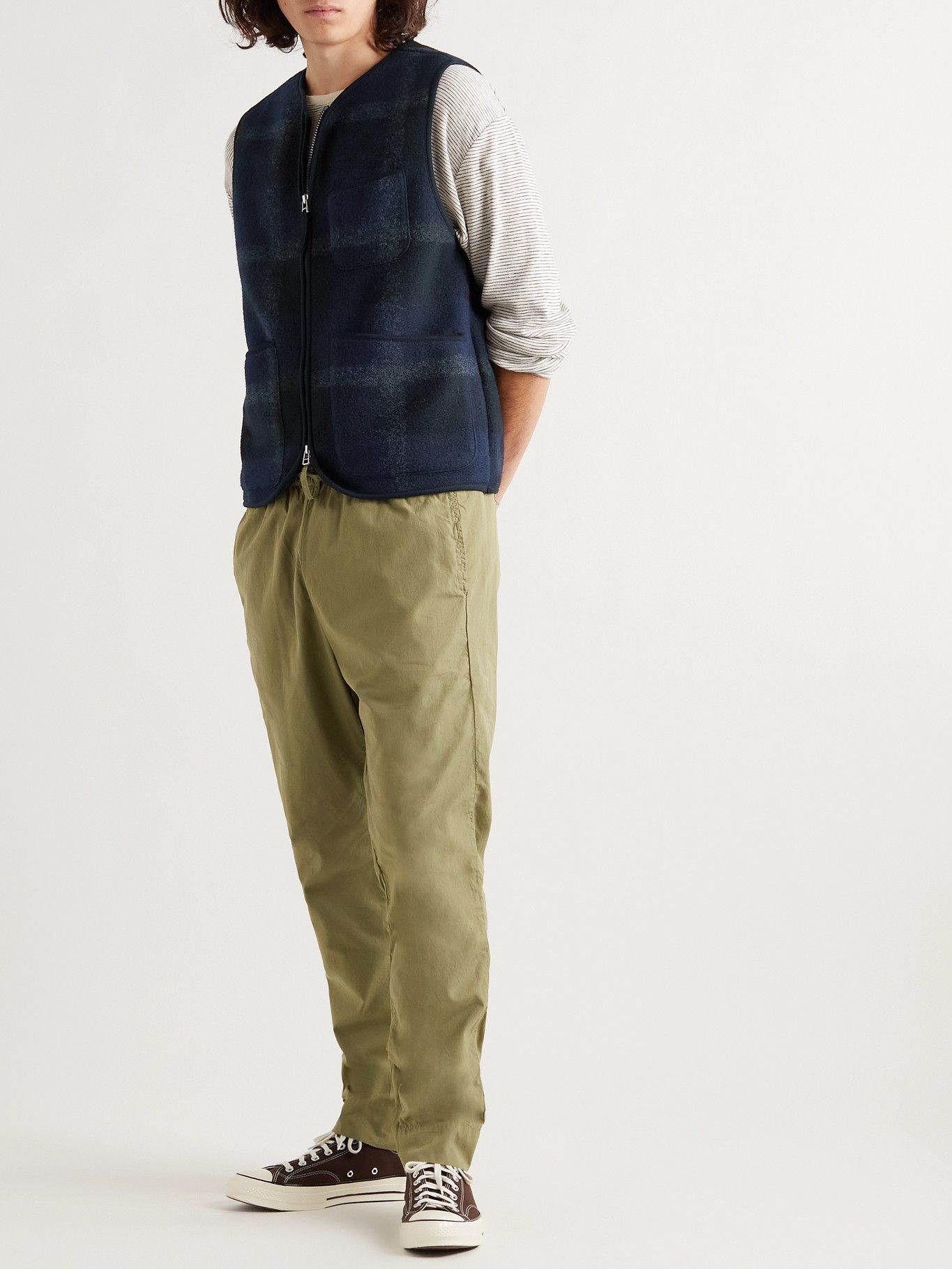 Universal Works - Checked Brushed-Fleece Gilet - Blue Universal Works