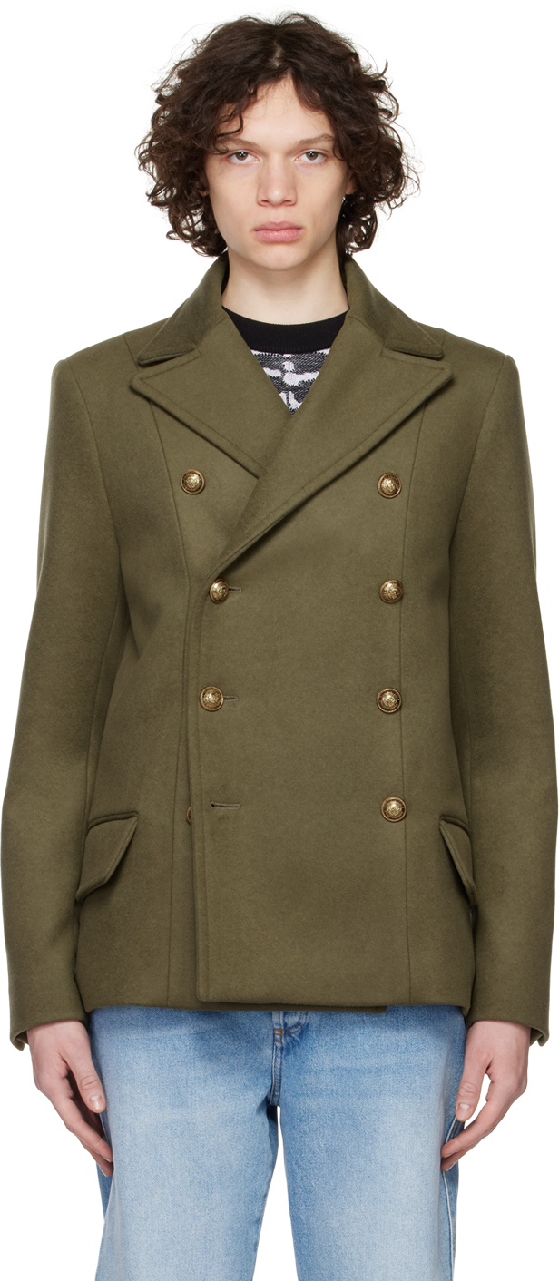 Balmain Khaki Double-Breasted Coat Balmain