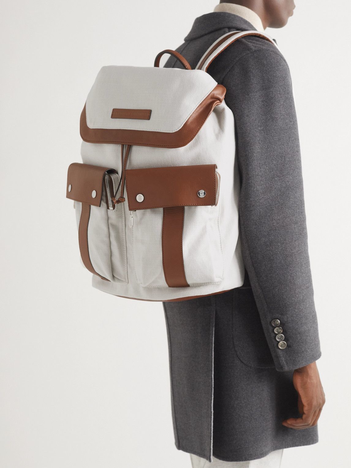 Brunello Cucinelli - Leather-Trimmed Canvas Backpack Brunello Cucinelli