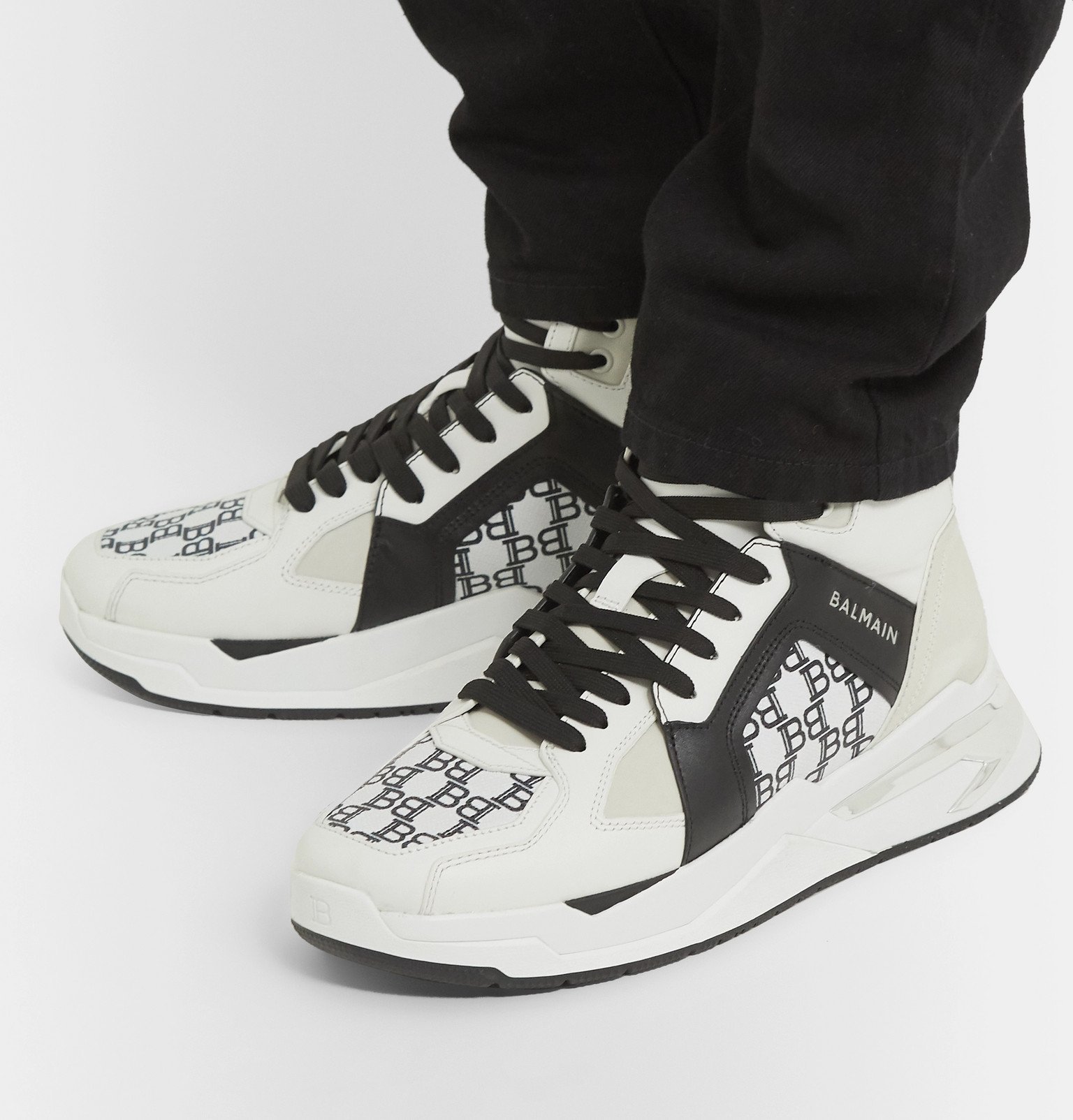 Balmain - B-Ball Logo-Print Panelled Leather Sneakers - White Balmain