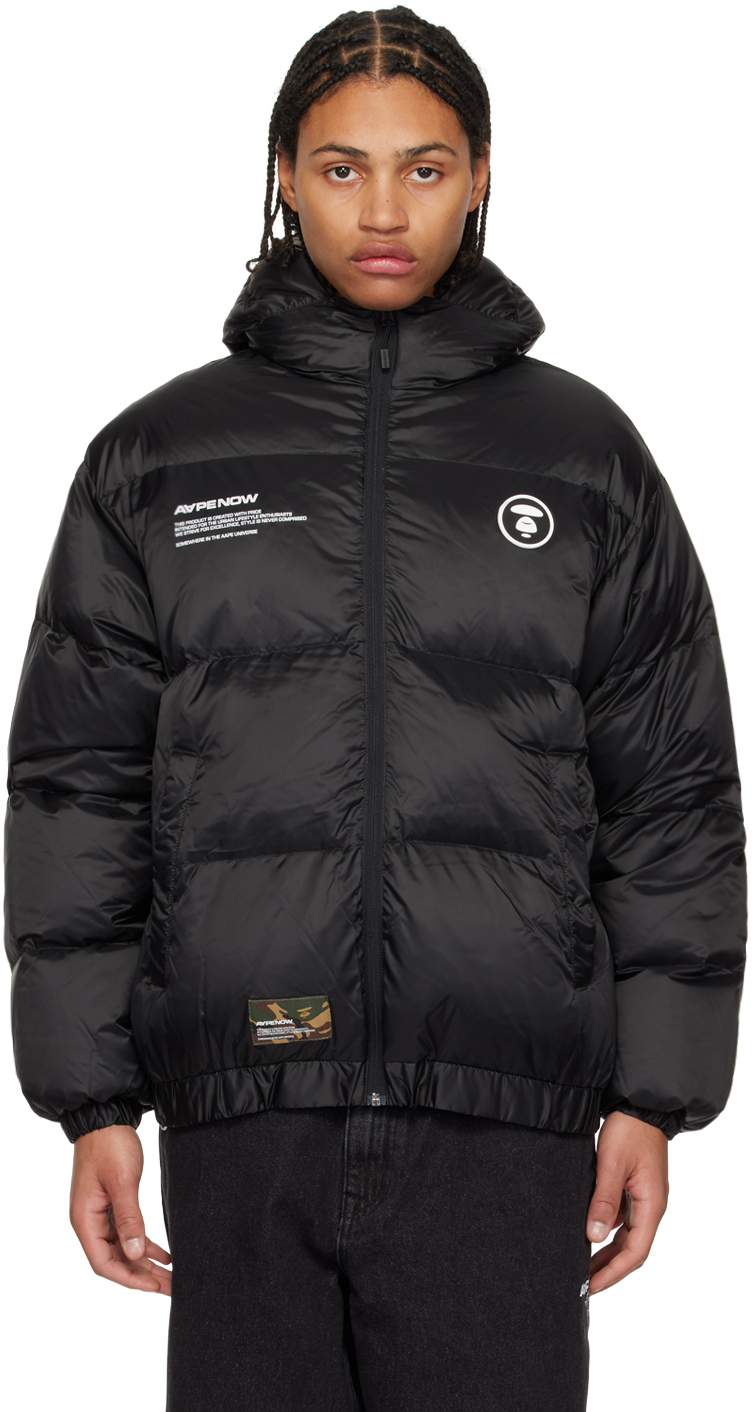 AAPE by A Bathing Ape Black Hooded Down Jacket AAPE by A Bathing Ape