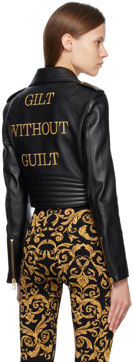 Moschino Black 'Gilt Without Guilt' Leather Jacket Moschino