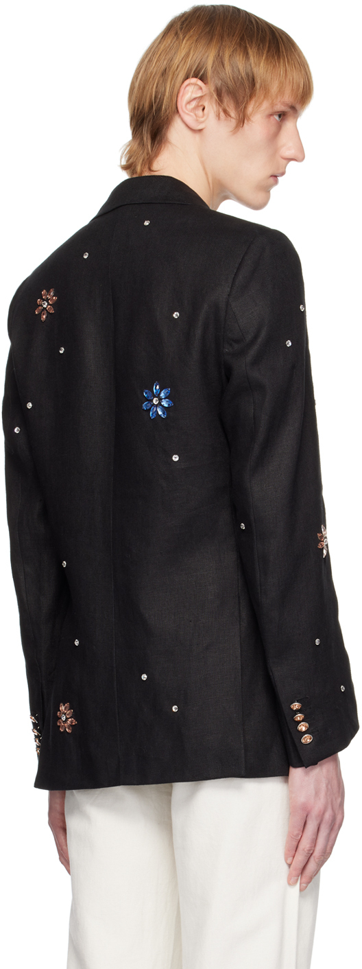 Bode Black Flower Gem Blazer Bode
