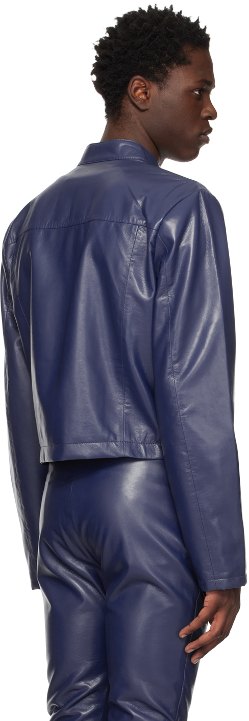 Mowalola Blue Paneled Faux-Leather Jacket Mowalola